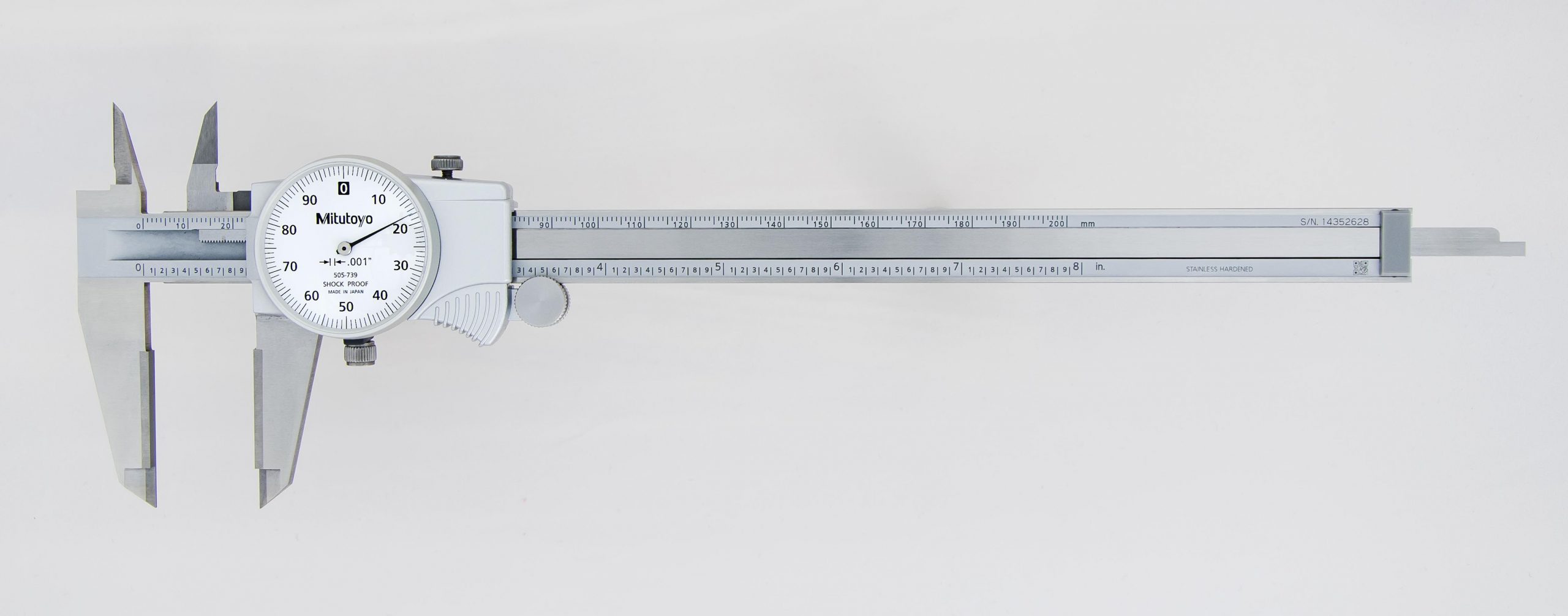 Mitutoyo 505-739 Dial Caliper, .1 in/ Rev, (0-100), Carbide OD/ID Jaws ... Mitutoyo 505-739 Dial Caliper, .1 in/ Rev, (0-100), Carbide OD/ID Jaws ...